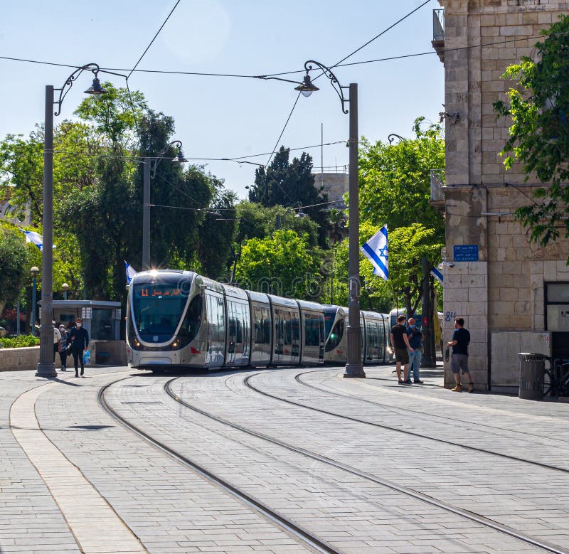Jerusalem Light Rail Train Tram in Downtown Jerusalem, Jaffa Road ...