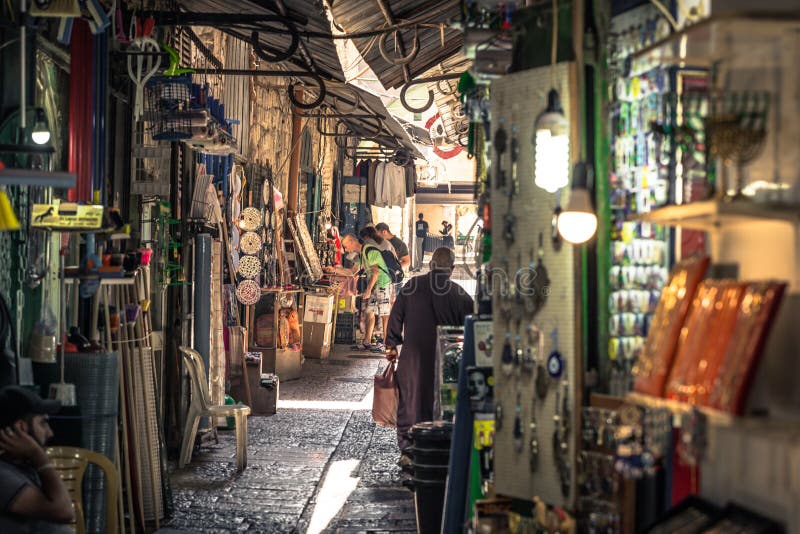 Jerusalem - October 04, 2018: Merchant in the Ancient Corridors in the ...