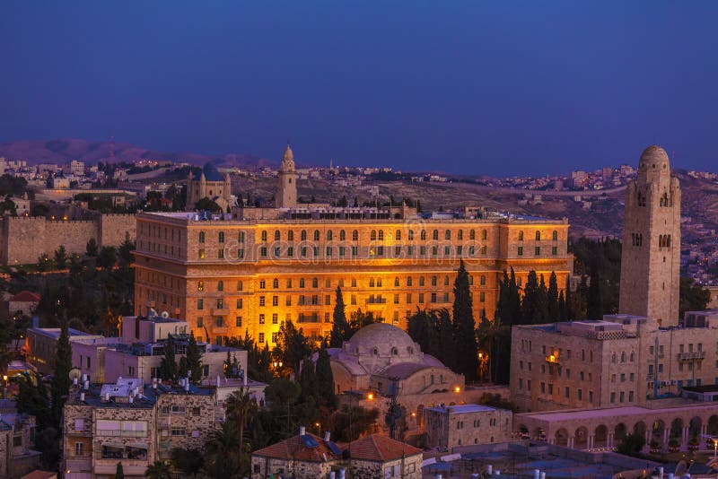 Jerusalem Old City at Night, Israel Stock Image - Image of evening ...