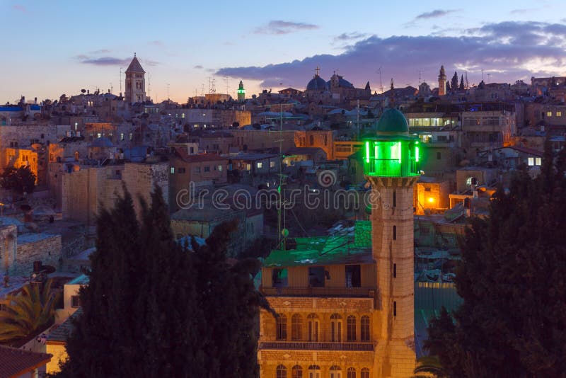 Jerusalem Old City at Night, Israel Stock Image - Image of landmark ...