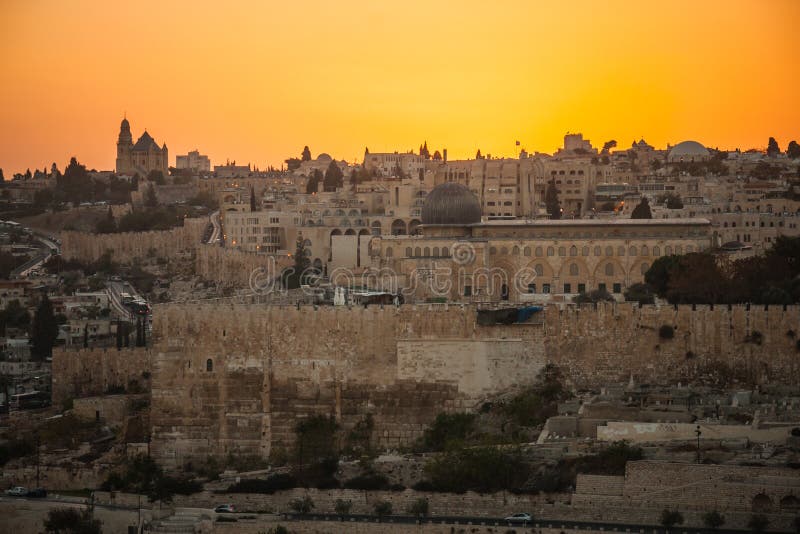 Jerusalem Old City at Sunset Stock Photo - Image of palestine, judaism ...