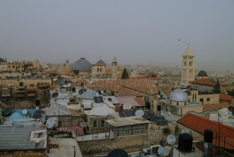 Jerusalem Panoramic Roof View in Time of Sand Storm. Editorial Image ...