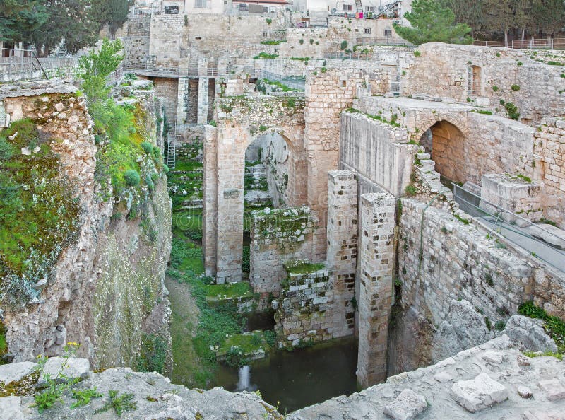 Jerusalem - the Ruins of Bethesda Pool. Stock Image - Image of pool ...