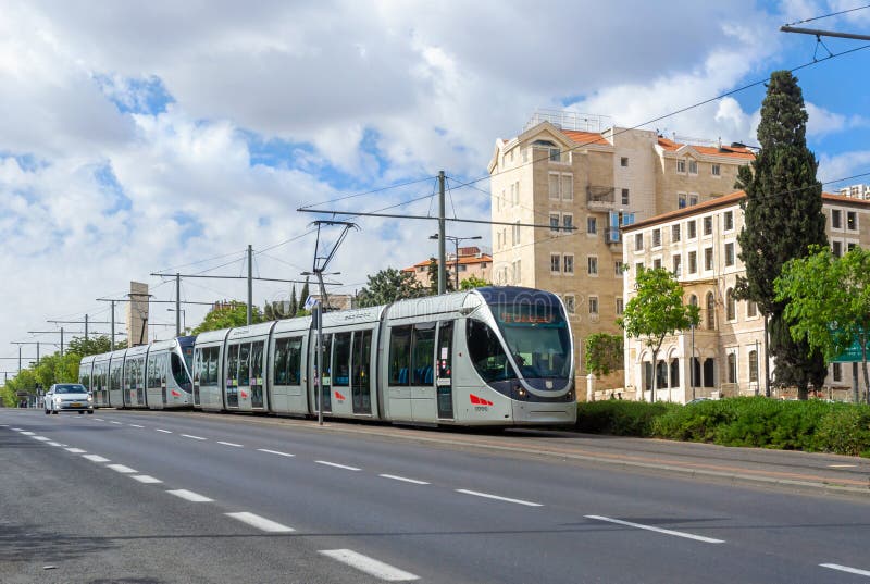 Jerusalem Tram Light Rail Train in Downtown, Jaffa Road, Jerusalem ...
