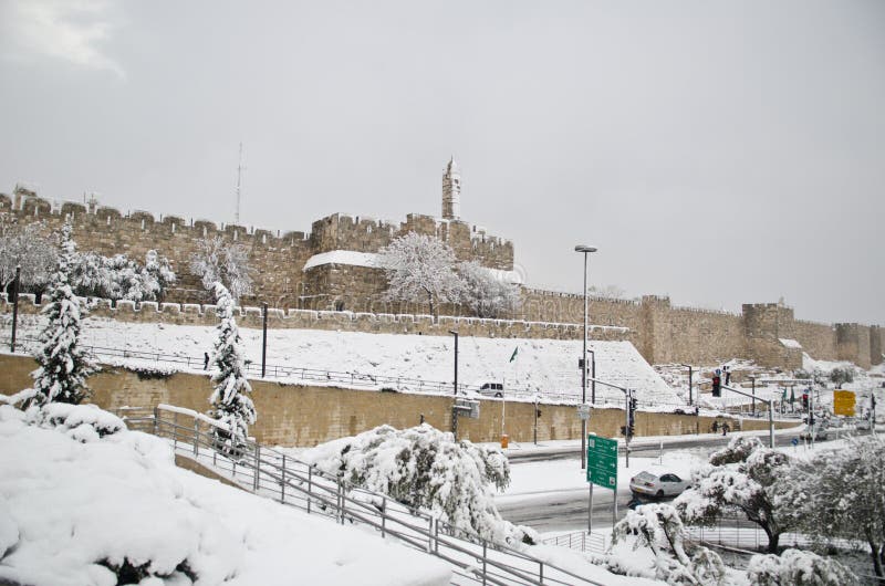 Jerusalem Walls during Snowfall Stock Photo - Image of cold, faith ...