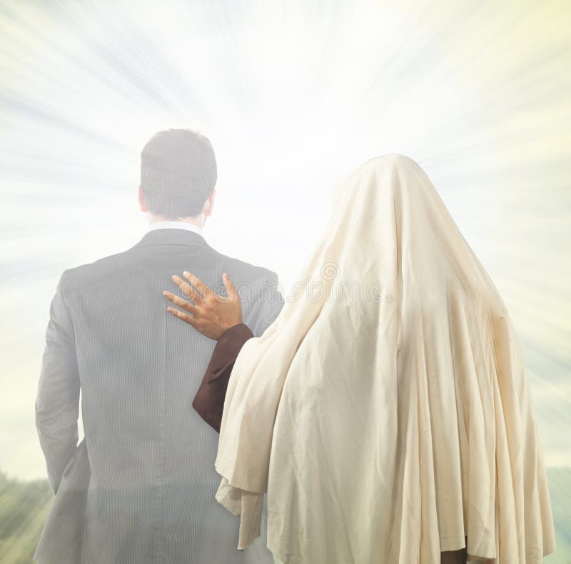 Jesus Christ Con Los Brazos Abiertos Contra El Cielo Nublado Imagen de ...