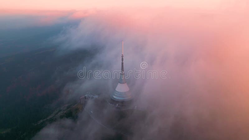 Jested Mountain Shrouded in Clouds during Sunset Stock Video - Video of ...