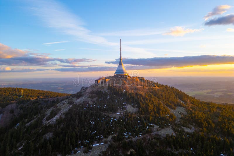 Jested Mountain at Sunset in Liberec, Czechia Stock Photo - Image of ...