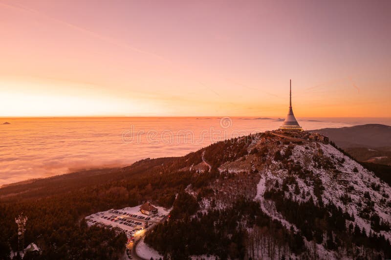 Jested Mountain with Unique Building on the Summit. Liberec, Czech ...