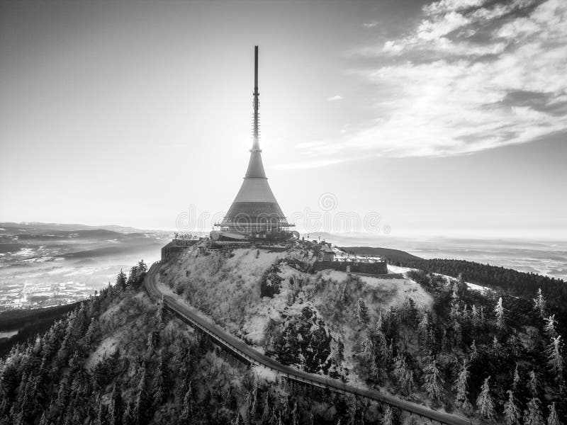 Jested Mountain in Wintertime from Above Stock Photo - Image of snow ...