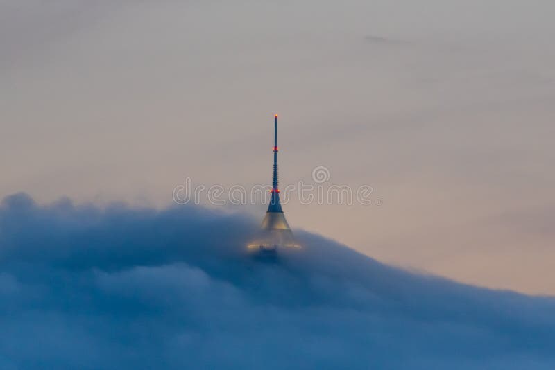Jested Tower Partly Hidden in the Clouds. Dramatic Evening Atmosphere ...