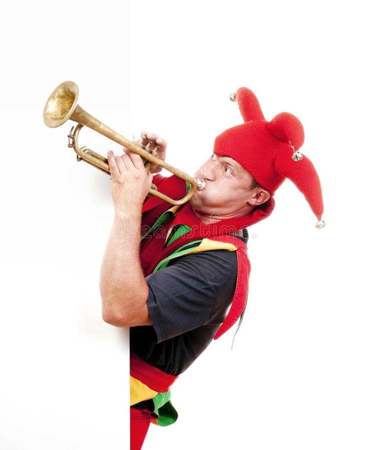 Jester blowing trumpet stock image. Image of musical - 25564161