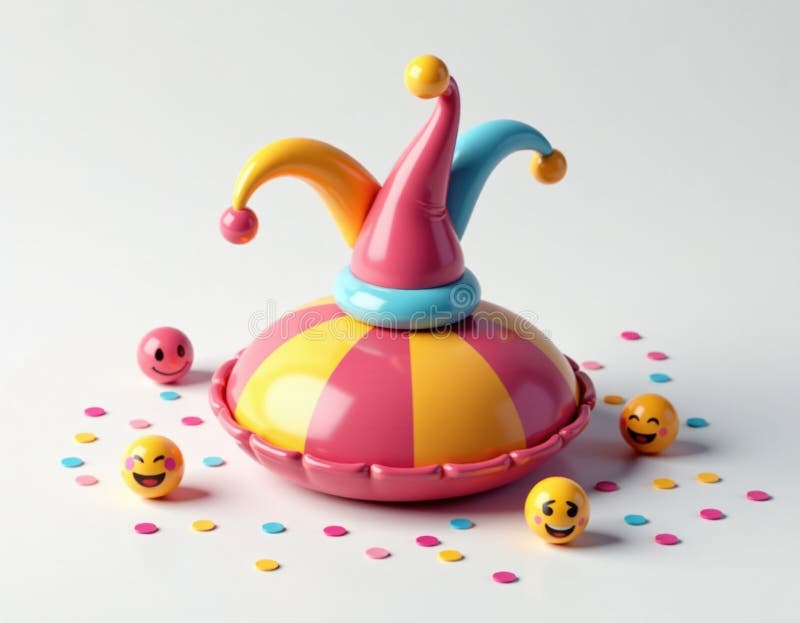 Jester Hat with Smiley Emojis and Confetti Stock Illustration ...