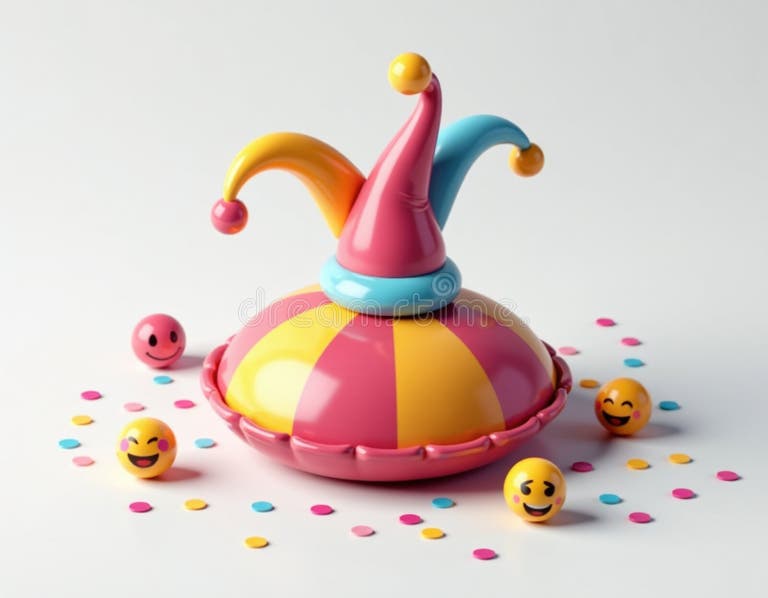 Jester Hat with Smiley Emojis and Confetti Stock Illustration ...