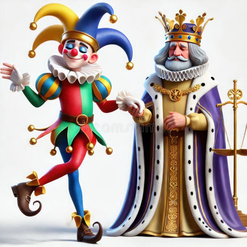 A Jester and a King in Bright Clothes on a Light Background. Stock Image - Image of fantasy ...