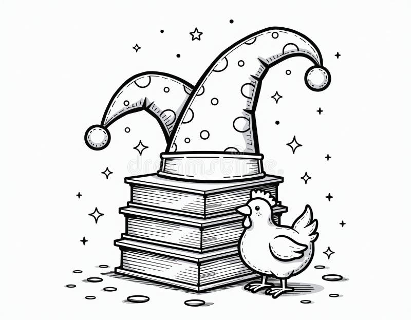 Jester S Hat on Books with Chicken Stock Illustration - Illustration of ...