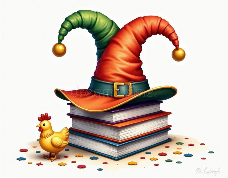Jester S Hat on Stack of Books with Chicken Stock Illustration ...