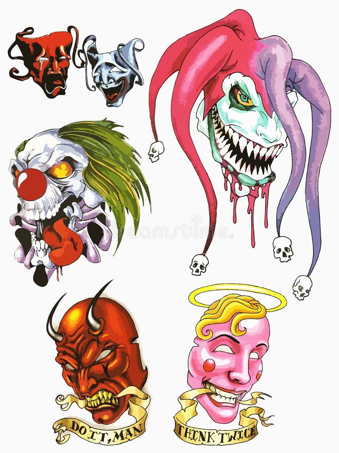 Jester Tattoo Set. Set of Labels and Elements. Vector Set Illustration ...