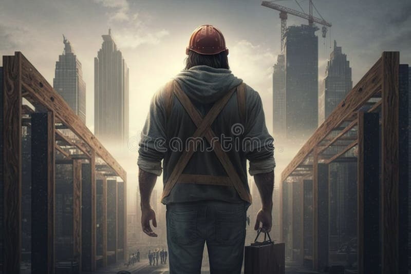 Jesus As a Carpenter or Builder in Modern City Back View, Created with ...