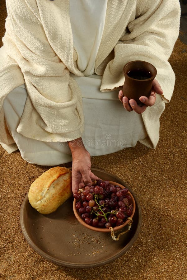 Jesus with Bread Wine and Grapes Stock Photo - Image of bible, word ...