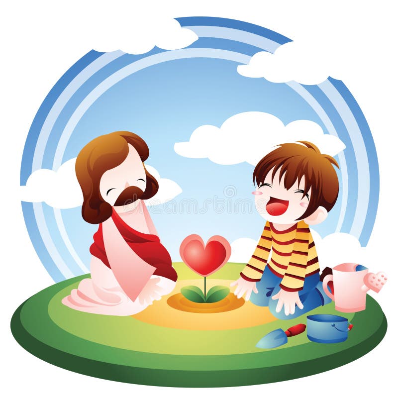 Jesus Caring for Plants. Vector Illustration Decorative Design Stock ...