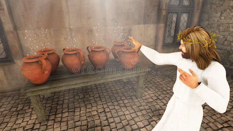 Jesus Changes Water into Wine Illustration Stock Illustration ...