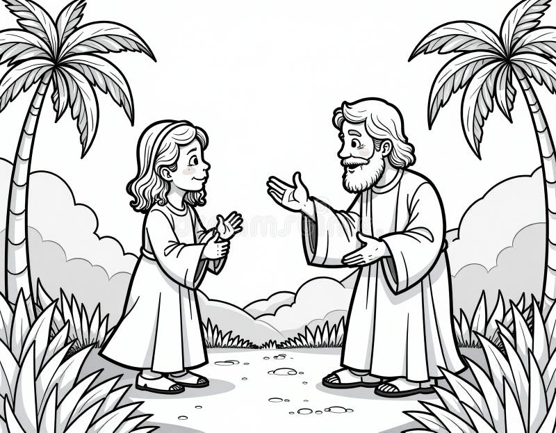 Jesus and a Child in Conversation Stock Illustration - Illustration of ...