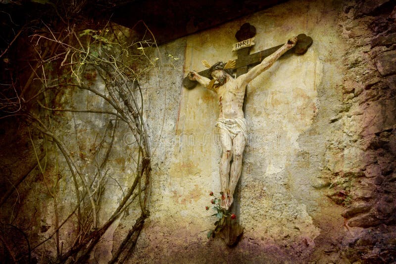 Old Wooden Jesus Christ Sculpture Stock Photo - Image of churchyard ...