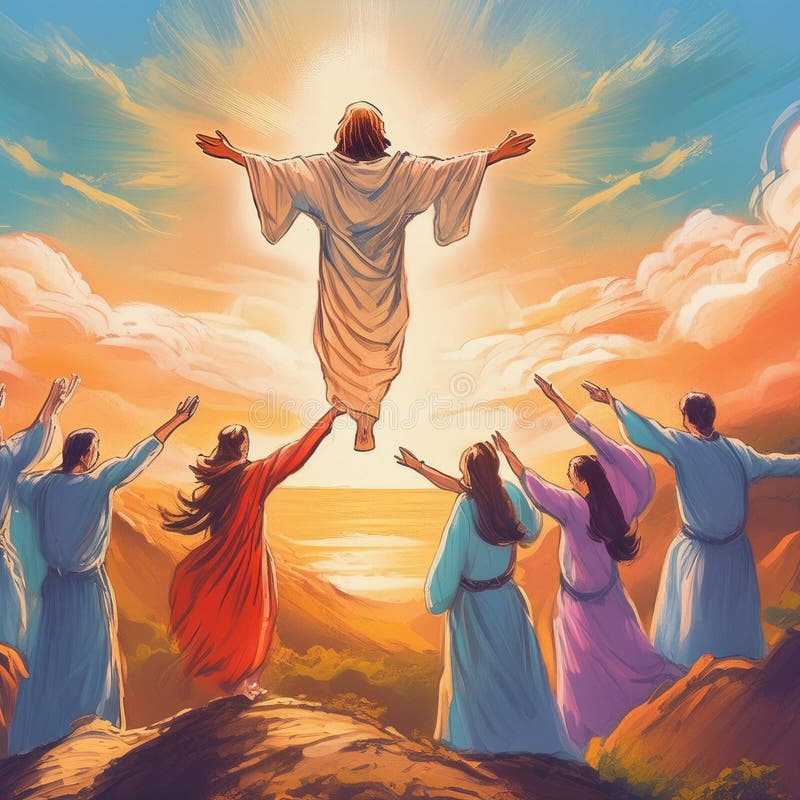 Jesus Christ Ascending into Heaven Stock Illustration - Illustration of glowing, miraculous ...