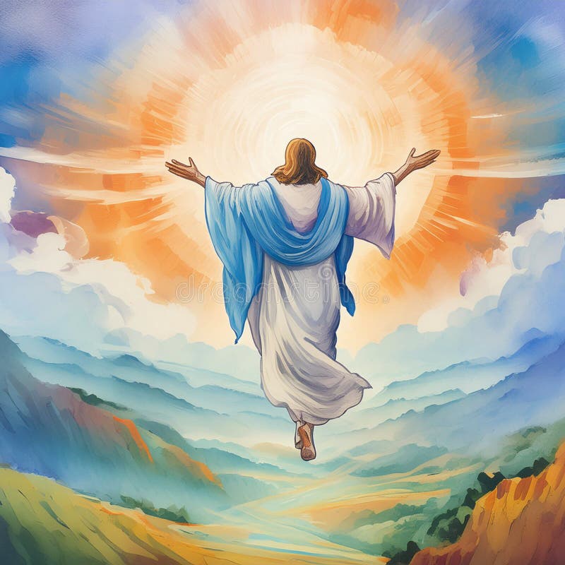 Jesus Christ Ascending into Heaven Stock Illustration - Illustration of ...