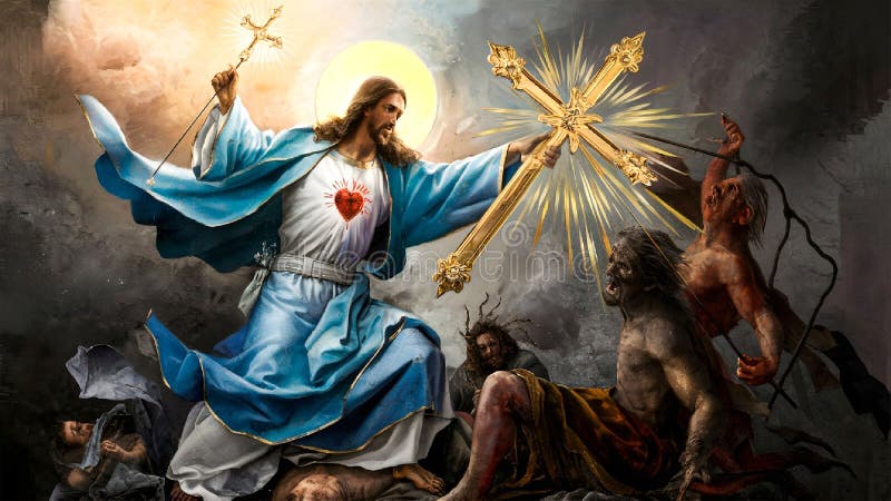 Jesus Christ Battling with Demon. Stock Illustration - Illustration of ...