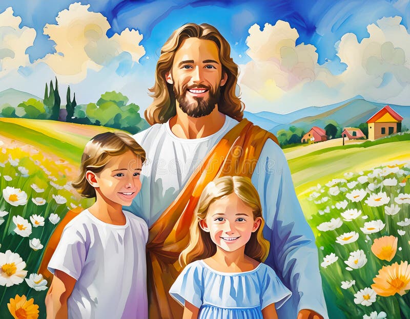 Jesus Christ with Children Drawing Stock Illustration - Illustration of ...