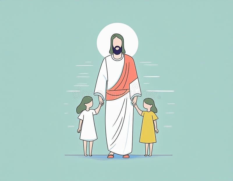Jesus Christ with Children Drawing Stock Illustration - Illustration of ...