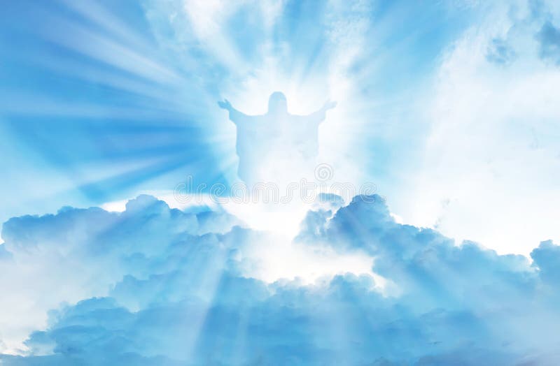 Jesus Christ in the Clouds of Heaven Blue Sky Background Stock Image ...