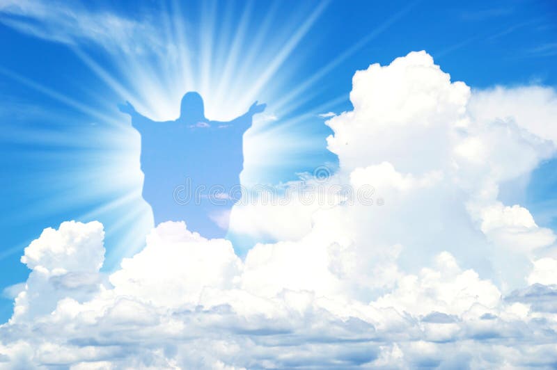 Jesus Christ in the Clouds of Heaven Blue Sky Background Stock Image ...