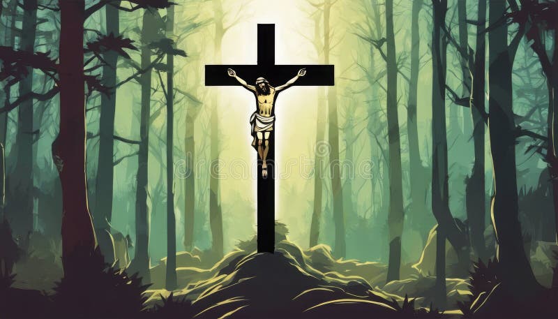 Jesus Christ Cross in a Forest Background Stock Image - Image of love ...
