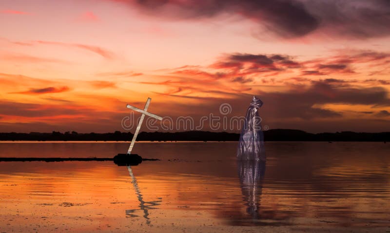 Jesus Christ Cross Lake stock photo. Image of christ - 62332496