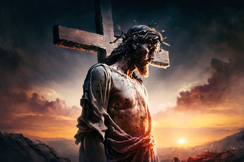 Jesus Christ Crucified On The Cross At Calvary Hill Ai Generative Stock Illustration