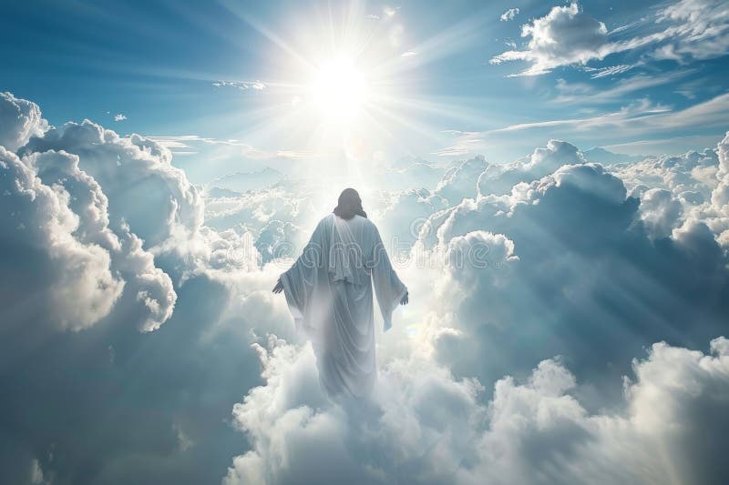 Jesus Christ En El Cielo Con Nubes Y Sol Stock de ilustración ...