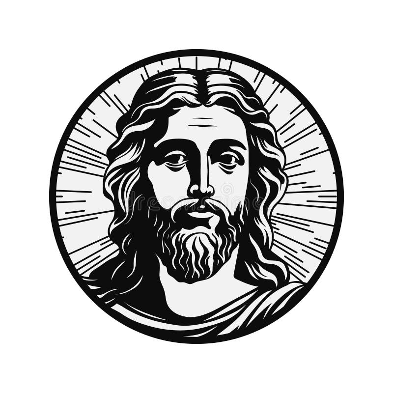 Jesus Christ Face. Black and White Icon, Logo Stock Vector ...