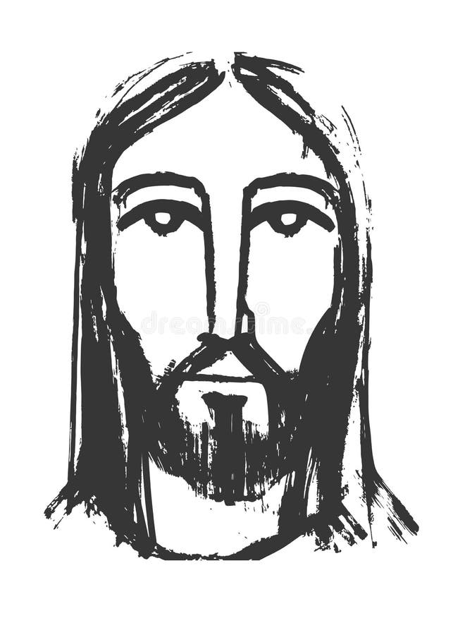 Jesus Christ Face Ink Digital Drawing Stock Vector - Illustration of ...