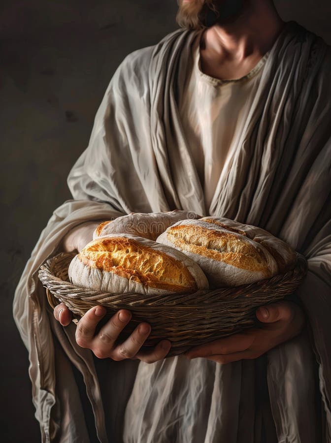Jesus Christ Feeds the Poor with Bread. Generative AI. Stock ...