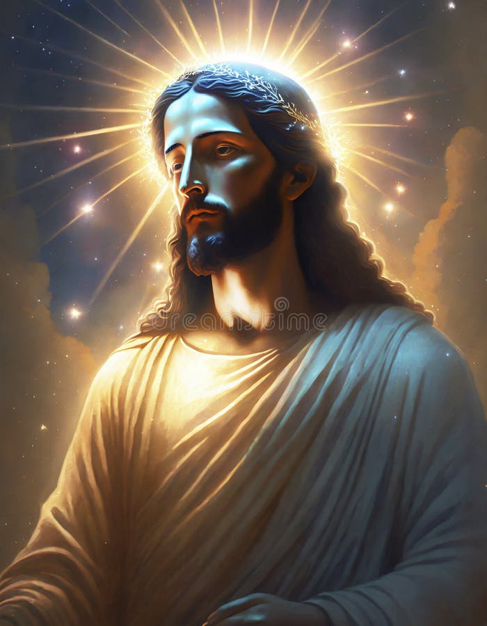 Jesus Christ with Hands Clasped in Prayer Over Golden Lights Background ...