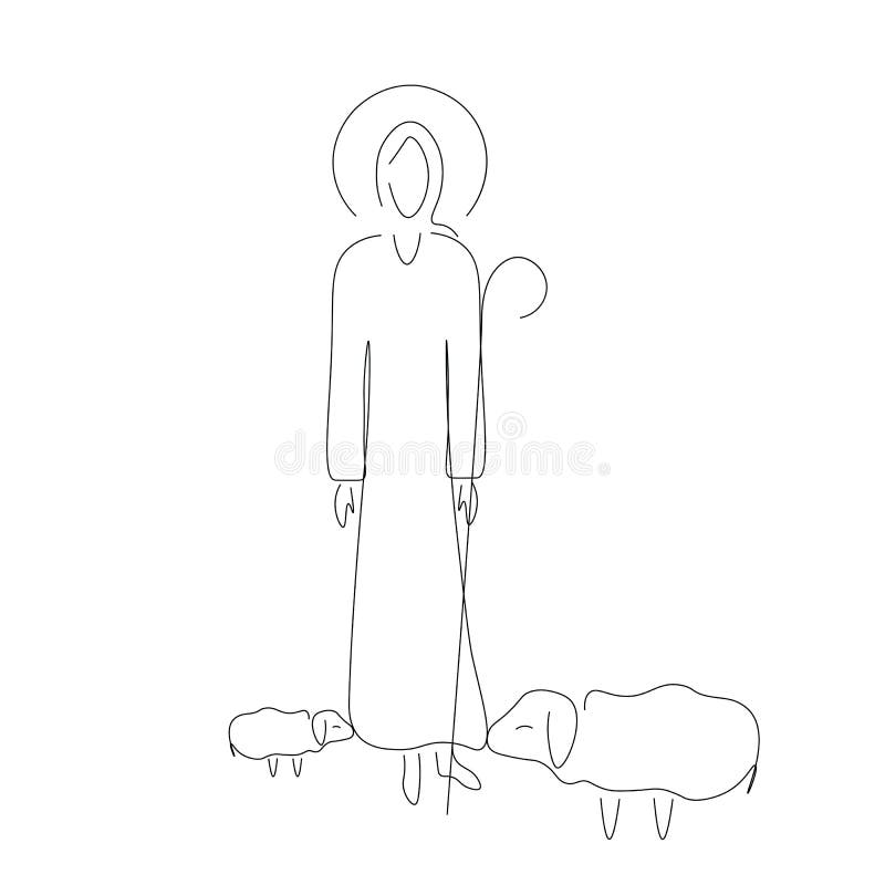 Jesus Christ Good Shepherd Line Drawing, Vector Illustration Stock ...