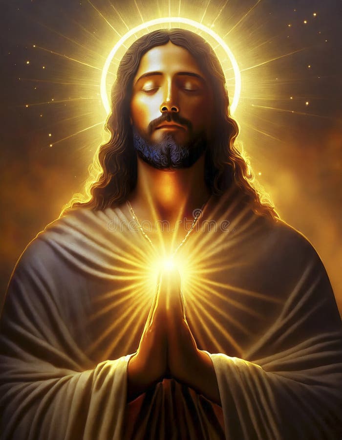 Jesus Christ on the Top of the Mountain with Rays of Light. Stock ...