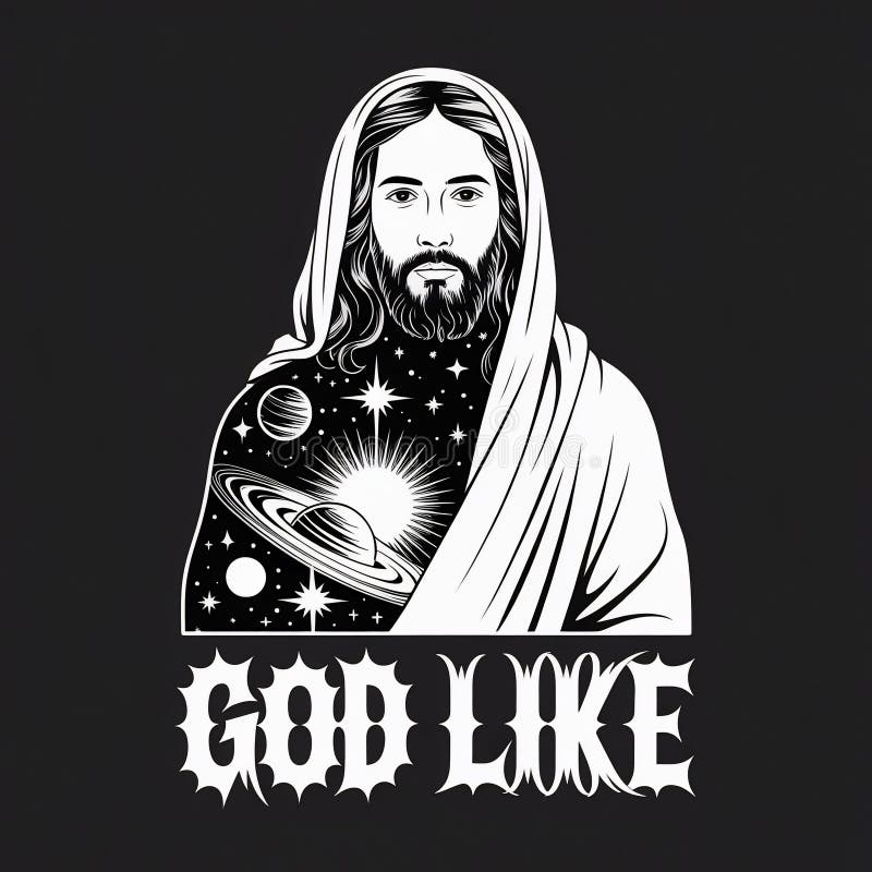 Jesus Christ Illustration with Space Inside and God Like Words Stock ...