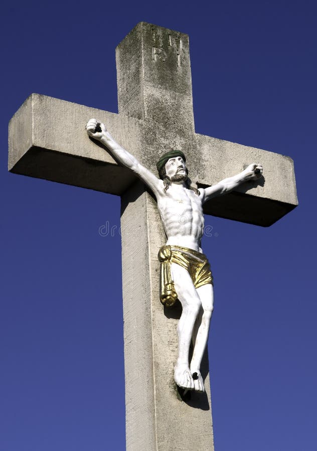 Jesus Christ on Old Stone Cross Stock Image - Image of catholic ...