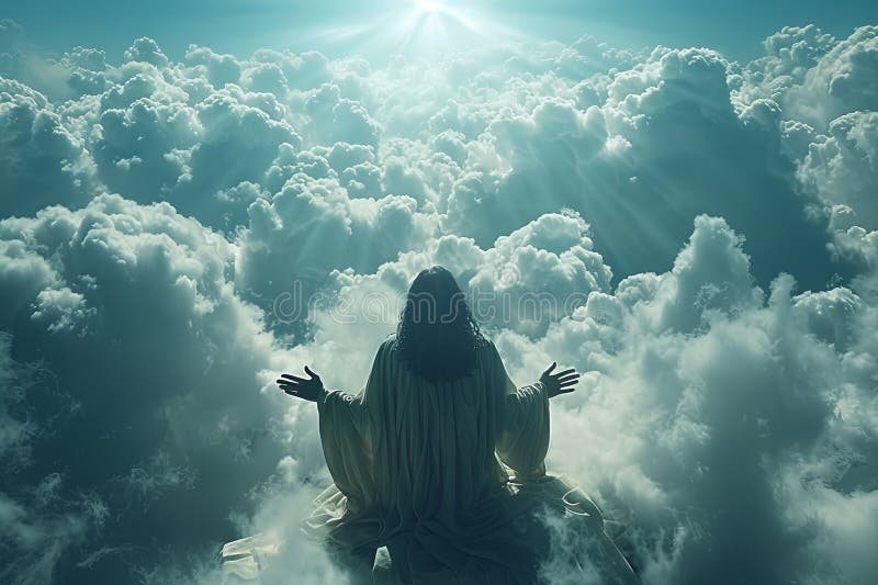Jesus Christ Praying Above the Clouds Stock Illustration - Illustration ...