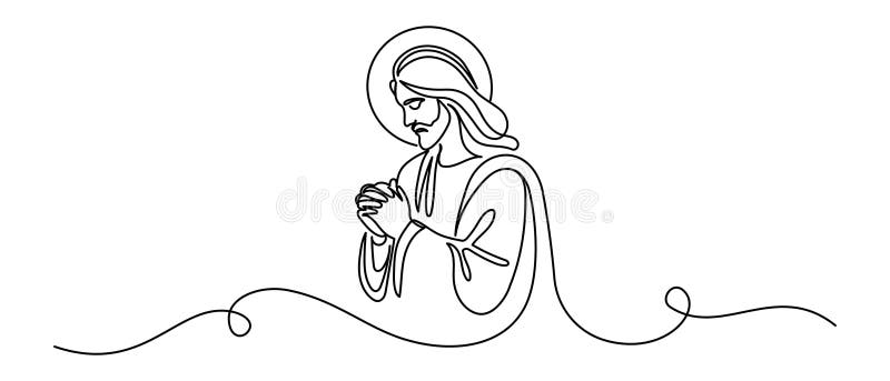 Jesus Christ Praying in One Continuous Line Drawing. Christian Symbol ...