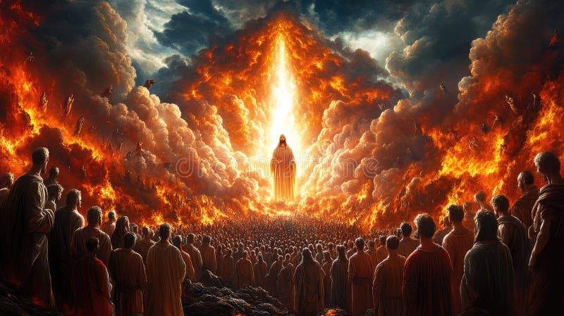 Jesus Christ Returning on Clouds of Fire for Second Coming Judgement ...